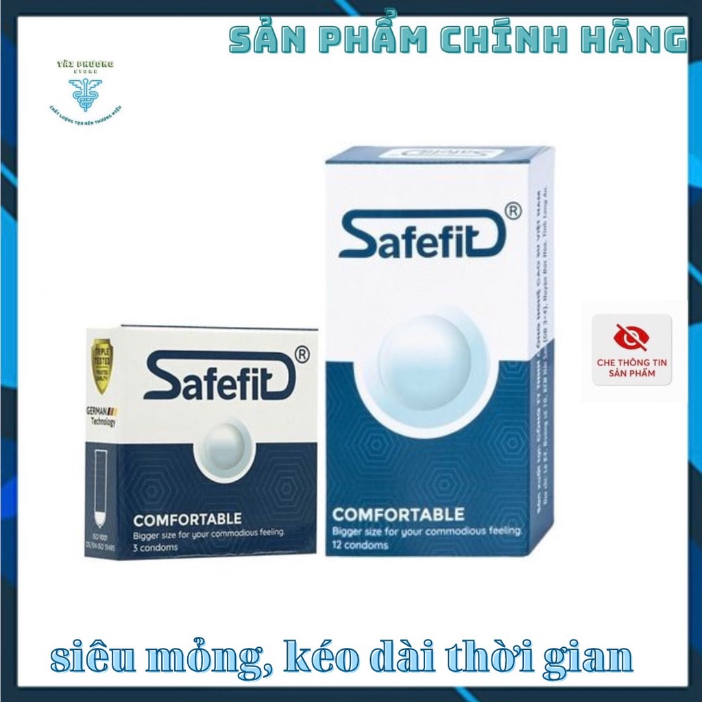 Bao cao su SafeFit Comfortable S52, siêu mỏng, chống xuất tinh sớm, kéo dài thời gian quan hệ ...