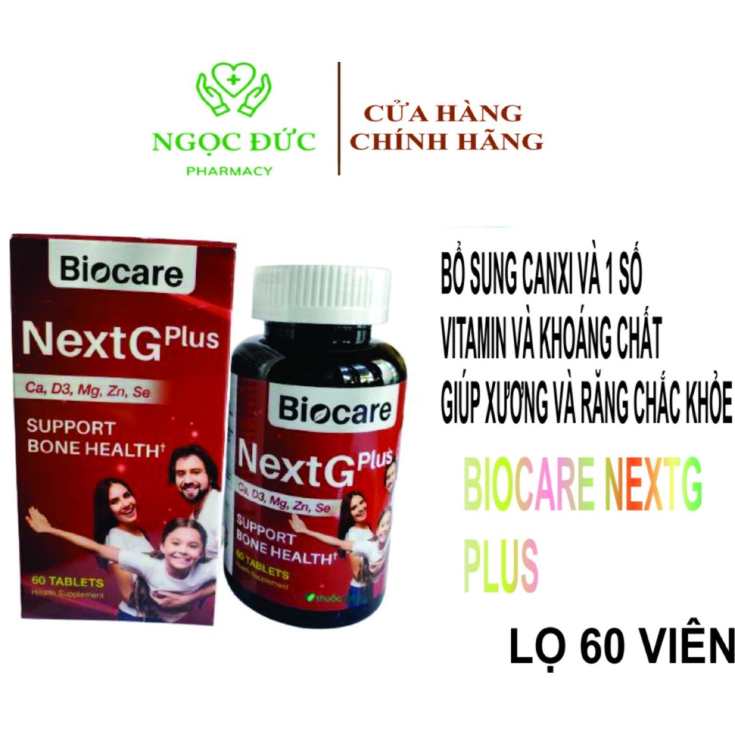 Bổ sung canxi giúp xương, răng chắc khỏe Biocare NextG Plus hộp 1 lọ 60 ...
