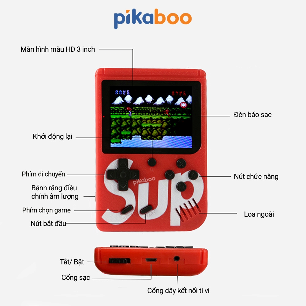 Máy game cầm tay Pikaboo 400 trò chơi kinh điển có kết nối TV màn hình ...
