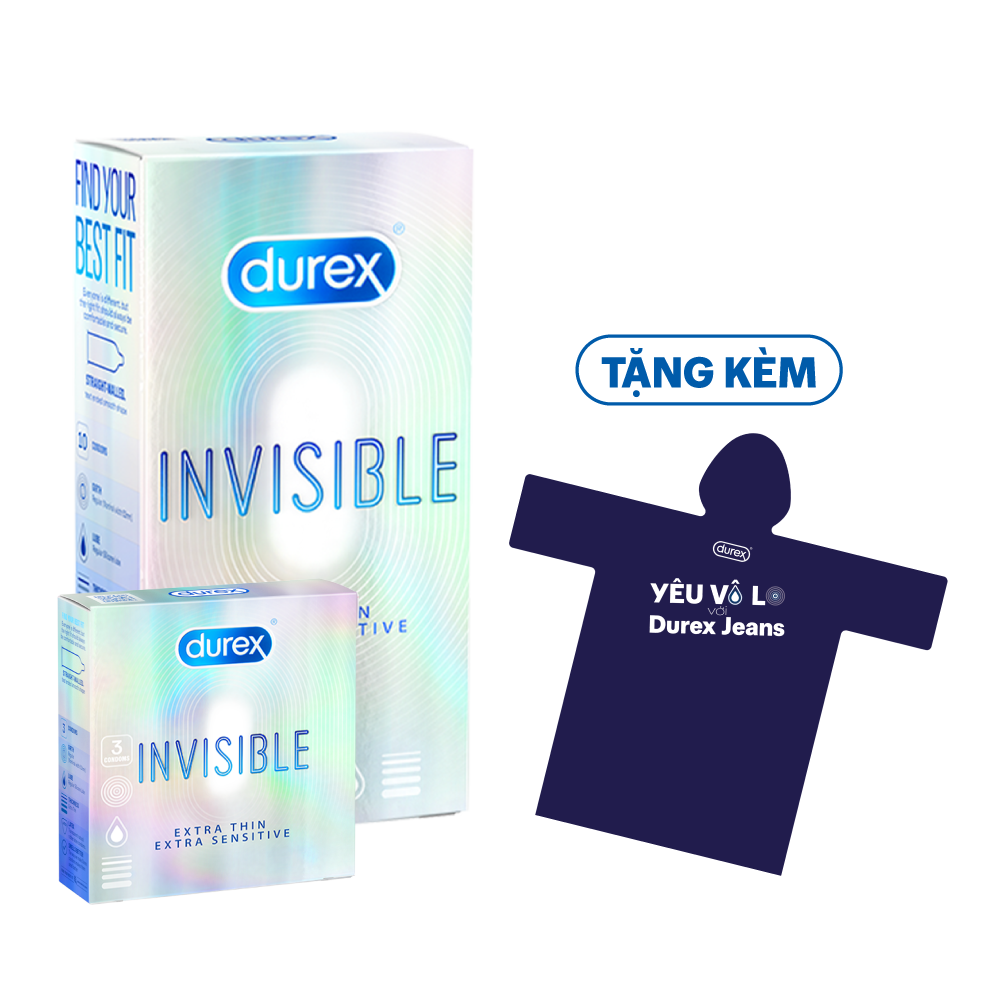 Bộ 2 hộp bao cao su Durex Invisible Extra Thin Extra Sensitive siêu mỏng size 52mm hộp 10 bao và ...