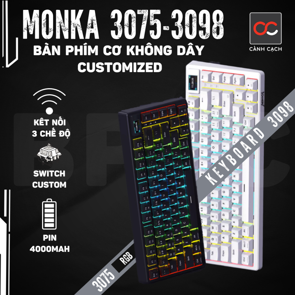 Bàn phím cơ không dây MONKA 3075 pro - Mạch xuôi - Led RGB nhiều chế độ ...