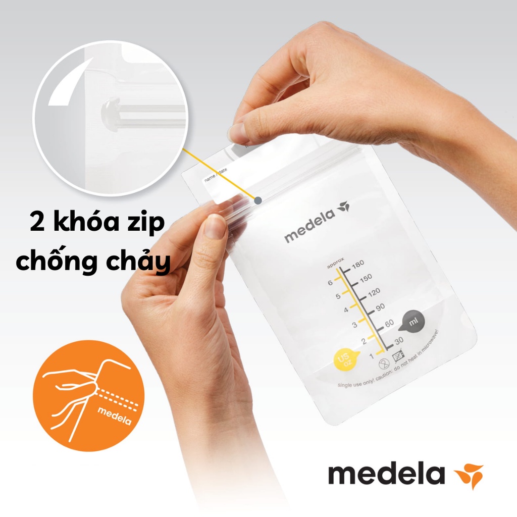 Hộp 100 túi trữ sữa Medela 180ml 2 khóa zip chống chảy tràn - MixASale