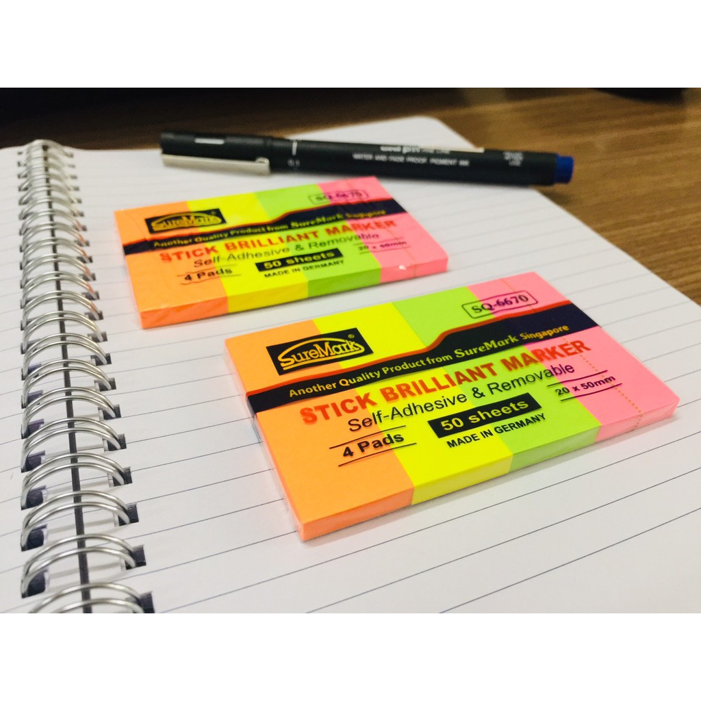 10 xấp giấy note dạ quang 4 màu Suremark SQ-6670 - 20 x 50 mm - Xấp 50 ...