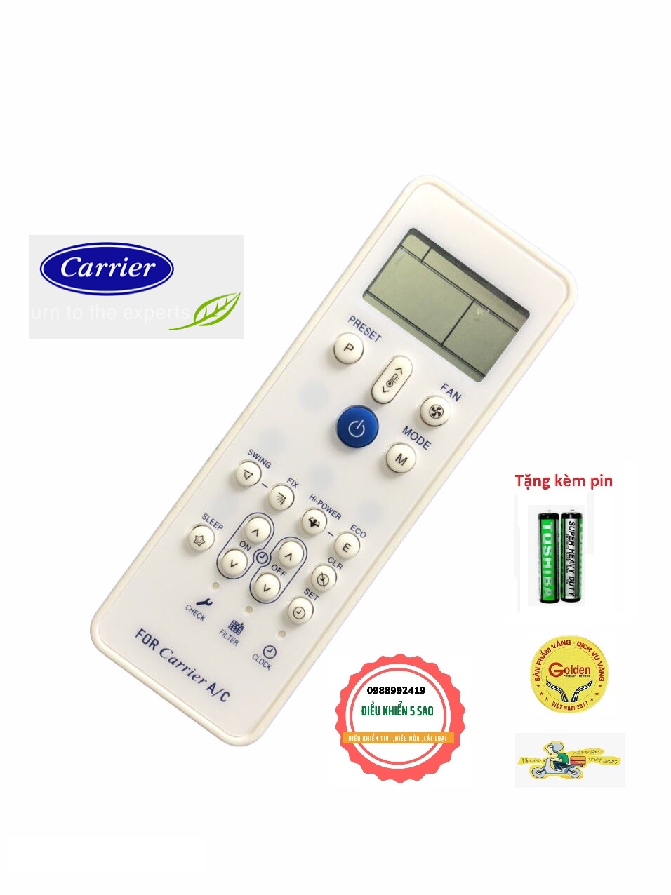 Điều khiển điều hòa CARRIER loại tốt thay thế khiển zin theo máy - tặng ...