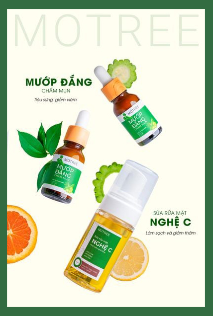 Bộ Đôi Tiêu Mụn 4H MOTREE - Sữa Rửa Mặt Nghệ C + Mướp Đắng Chấm Mụn