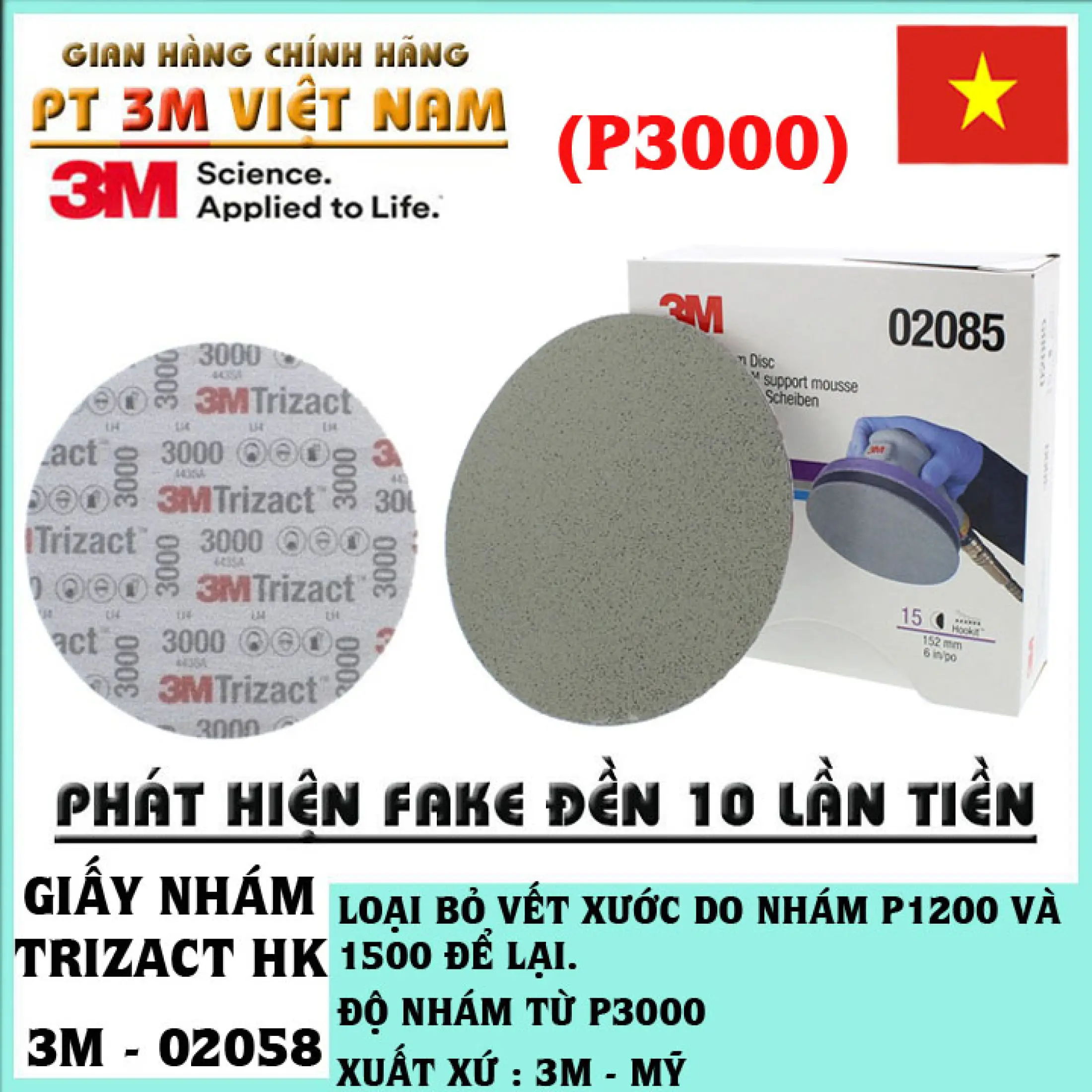 Nhám khô xử lý bề mặt sơn trước khi đánh bóng Trizact P3000 3M 02085 ...