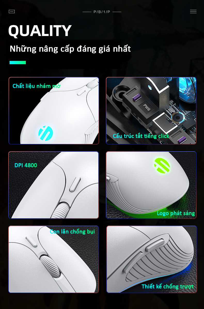 Chuột máy tính gaming Sidotech Inphic PB1 bản có dây 4800 DPI điều ...